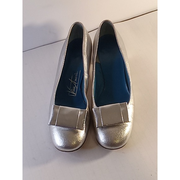 Vintage | Shoes | Vintage 6s Metallic Silver Round Toe Pumps Chunky ...